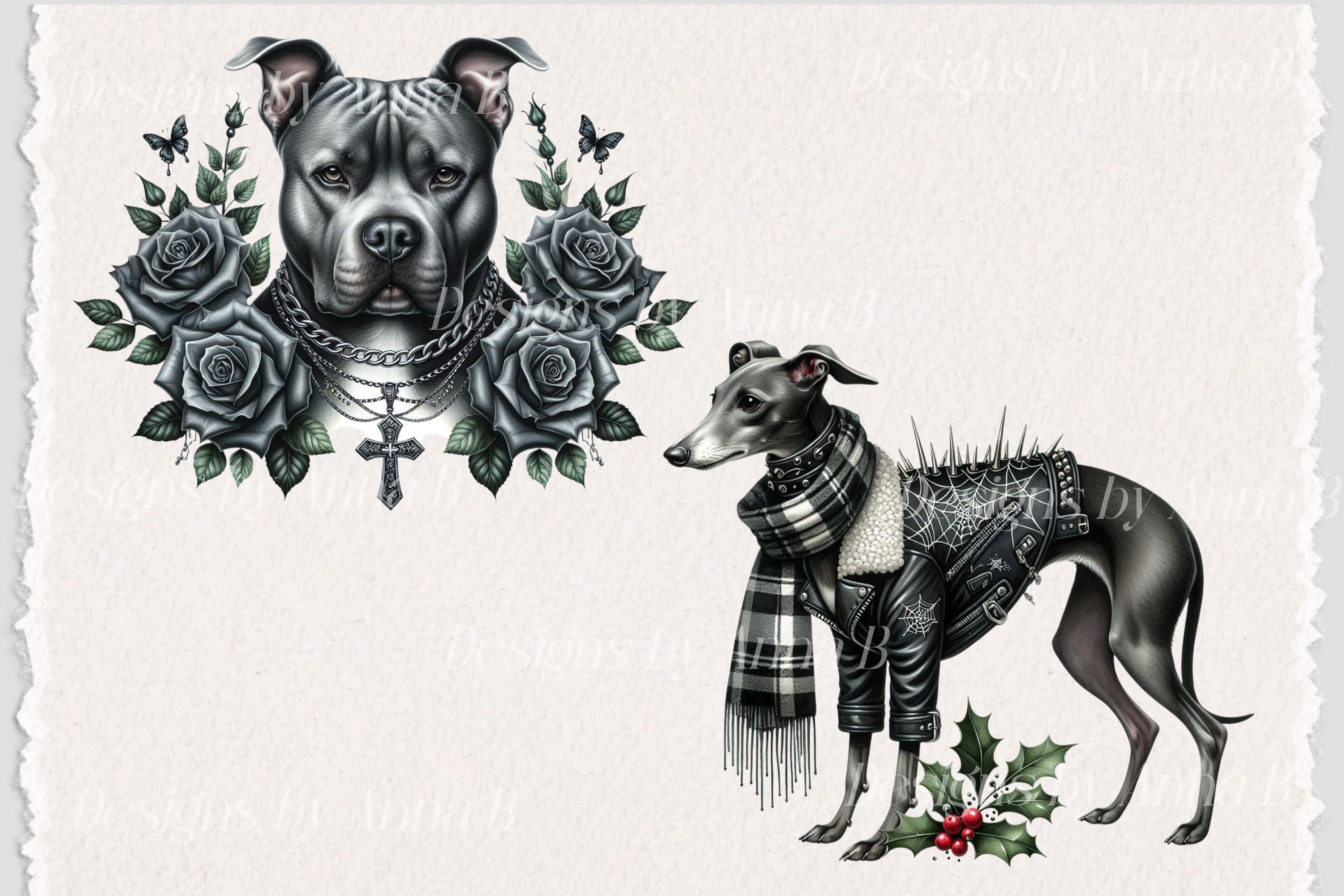 Gothic Punk Dogs Clipart: Watercolor Christmas Dog Breeds (digital ...