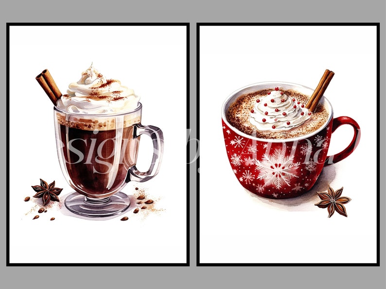 Watercolor Hot Chocolate Clipart 10 High Quality JPEG and PNG - Etsy