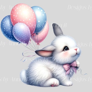 Watercolor Bunny With Balloon Clipart, 13 PNG Files, Cute Rabbit, Hare ...