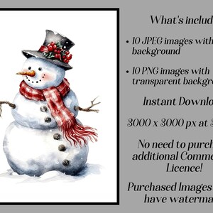 Watercolor Snowman Clipart, 10 High Quality JPEG and PNG Files, Xmas ...