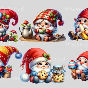 Watercolor Gnomes Eating Food Clipart, 42 PNG Files, Cute Garden Gnome ...