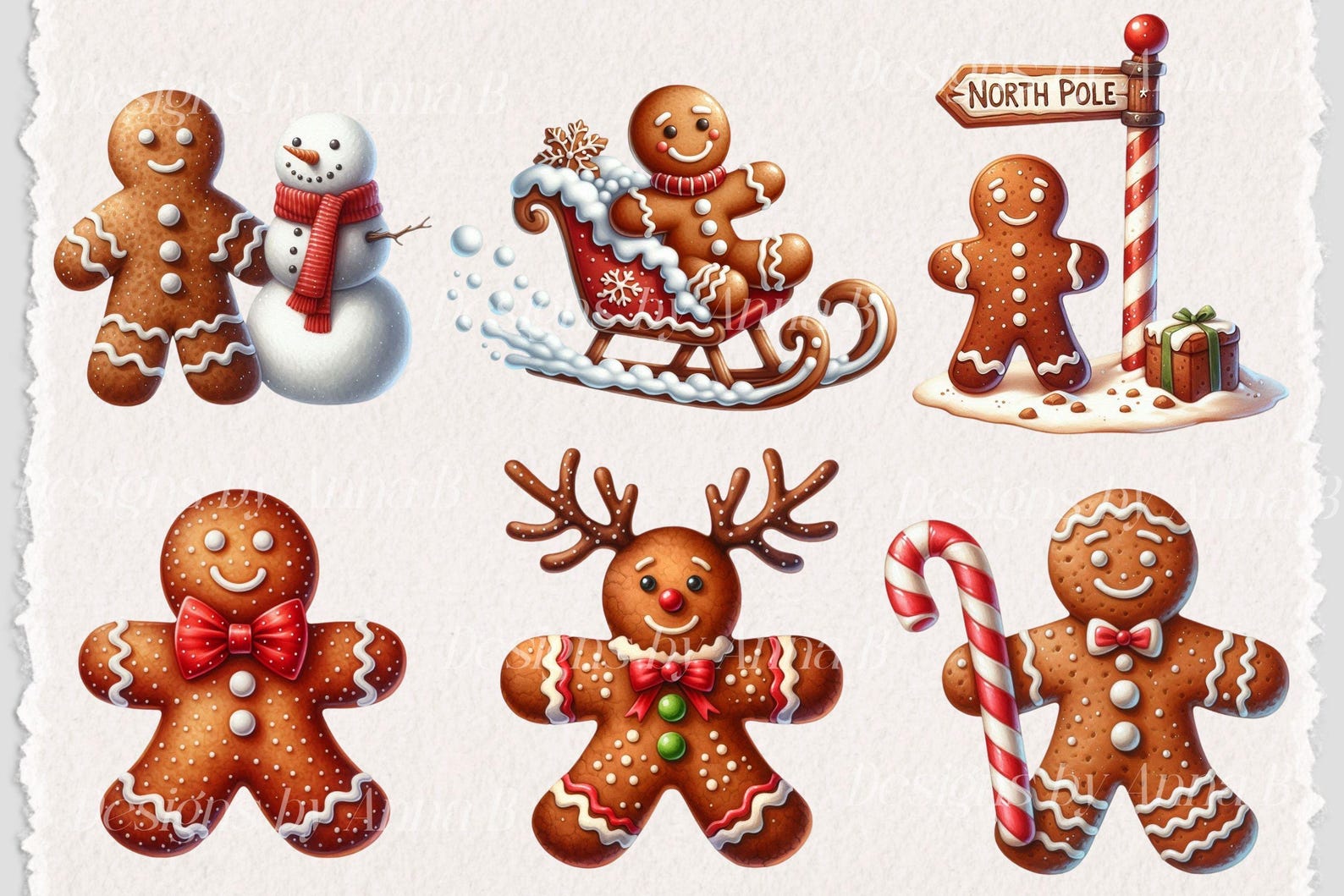 Gingerbread Man Clipart: 36 Christmas PNG Illustrations (digital ...