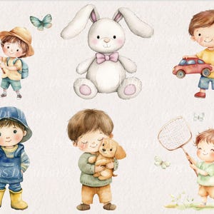 Childhood Clipart - Cute Watercolor Kids Playing PNG, Adorable Boy and ...
