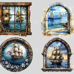 Sea Window Clipart: Nautical Ocean View PNG Graphics (digital Download ...
