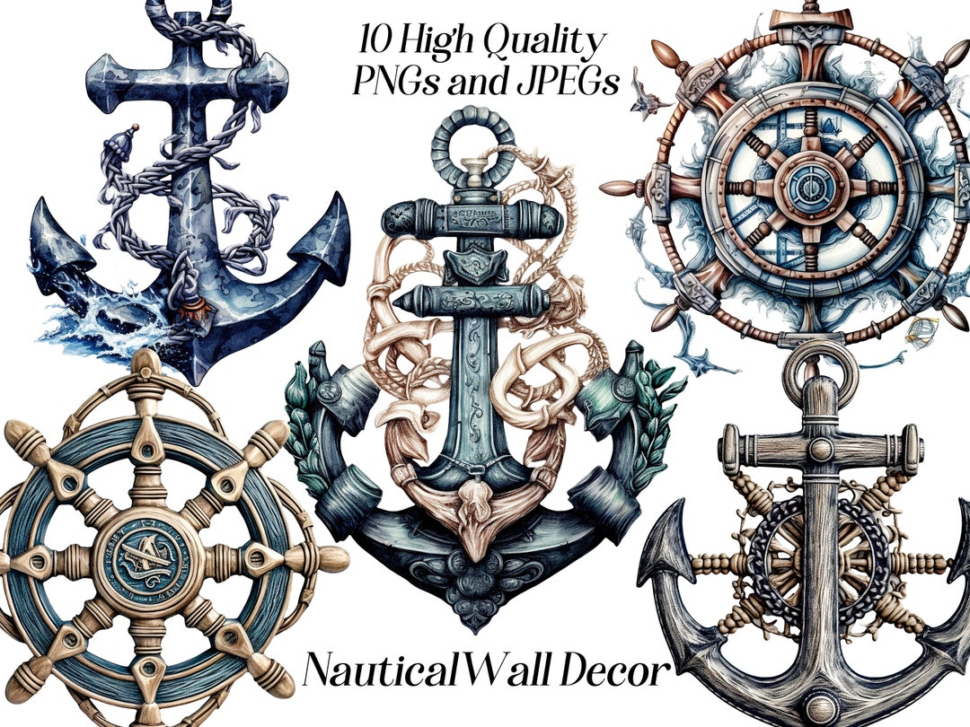 Watercolor Nautical Decor Clipart, 10 High Quality JPEG and PNG Files ...