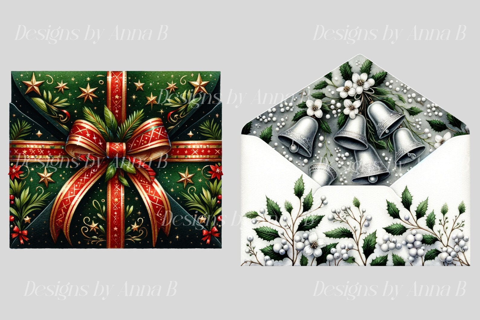 Watercolor Christmas Envelopes Clipart: Festive Holiday PNG Files - Etsy