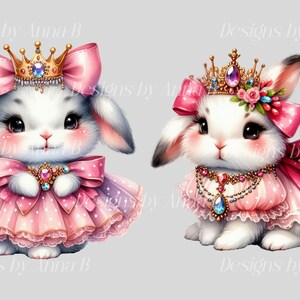Watercolor Bunny Princess Clipart, 10 PNG Files, Cute Baby Bunny, Royal ...