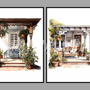 Watercolor Porch Clipart, 10 High Quality JPEG and PNG Files, House ...