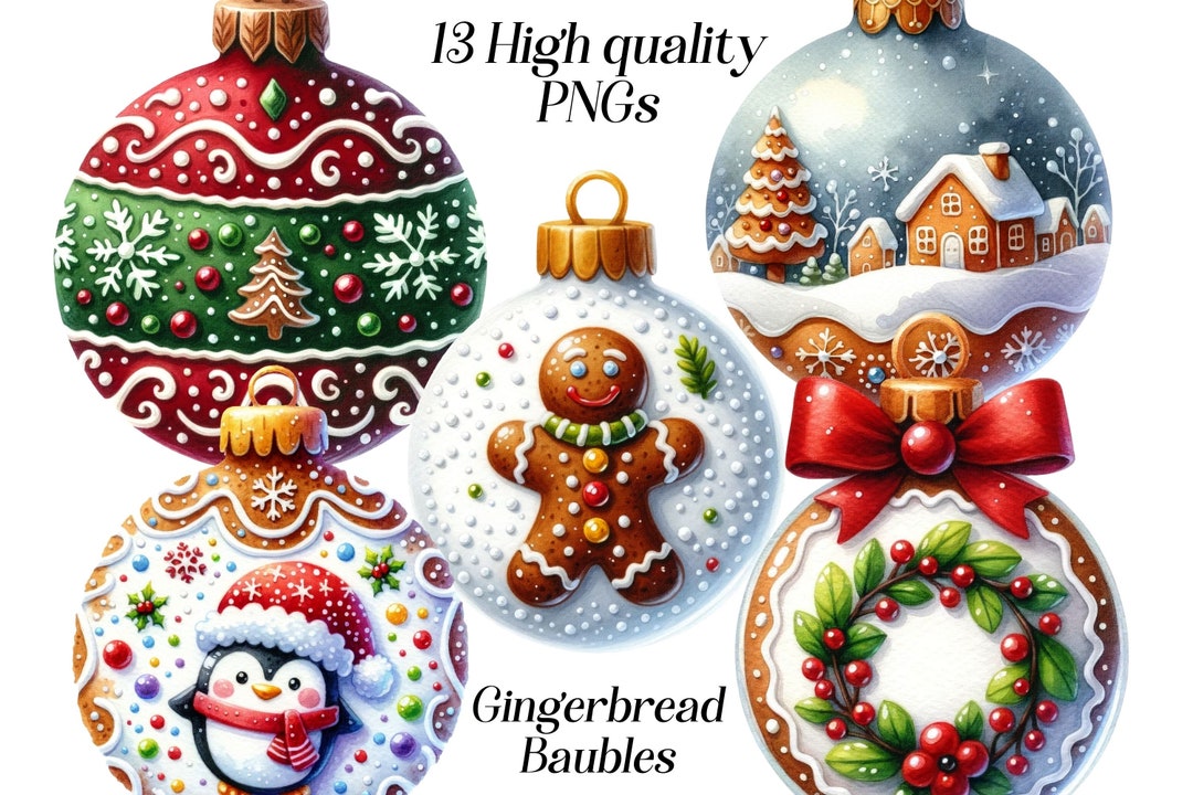Watercolor Gingerbread Baubles Clipart: Christmas Ornaments (PNG Files ...