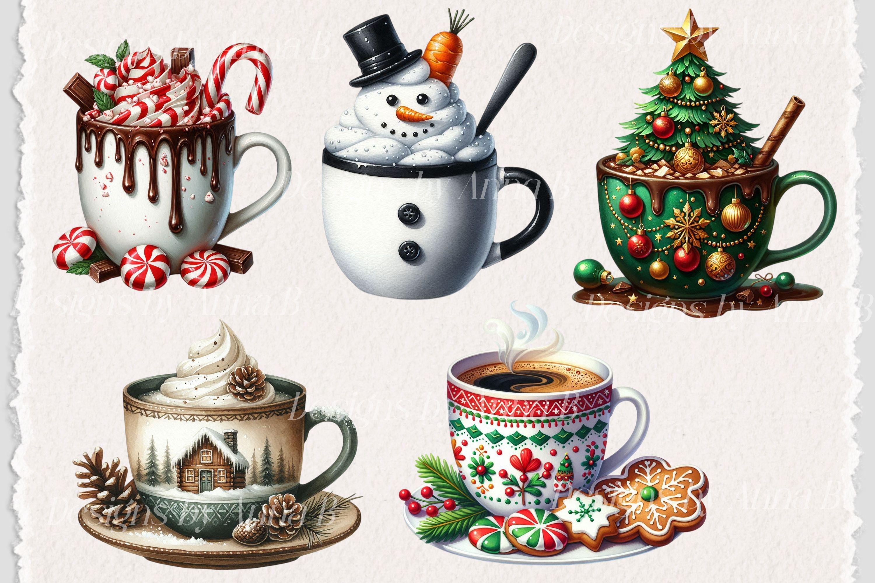 Festive Mug Watercolor Clipart: Christmas Holiday Cocoa (digital ...