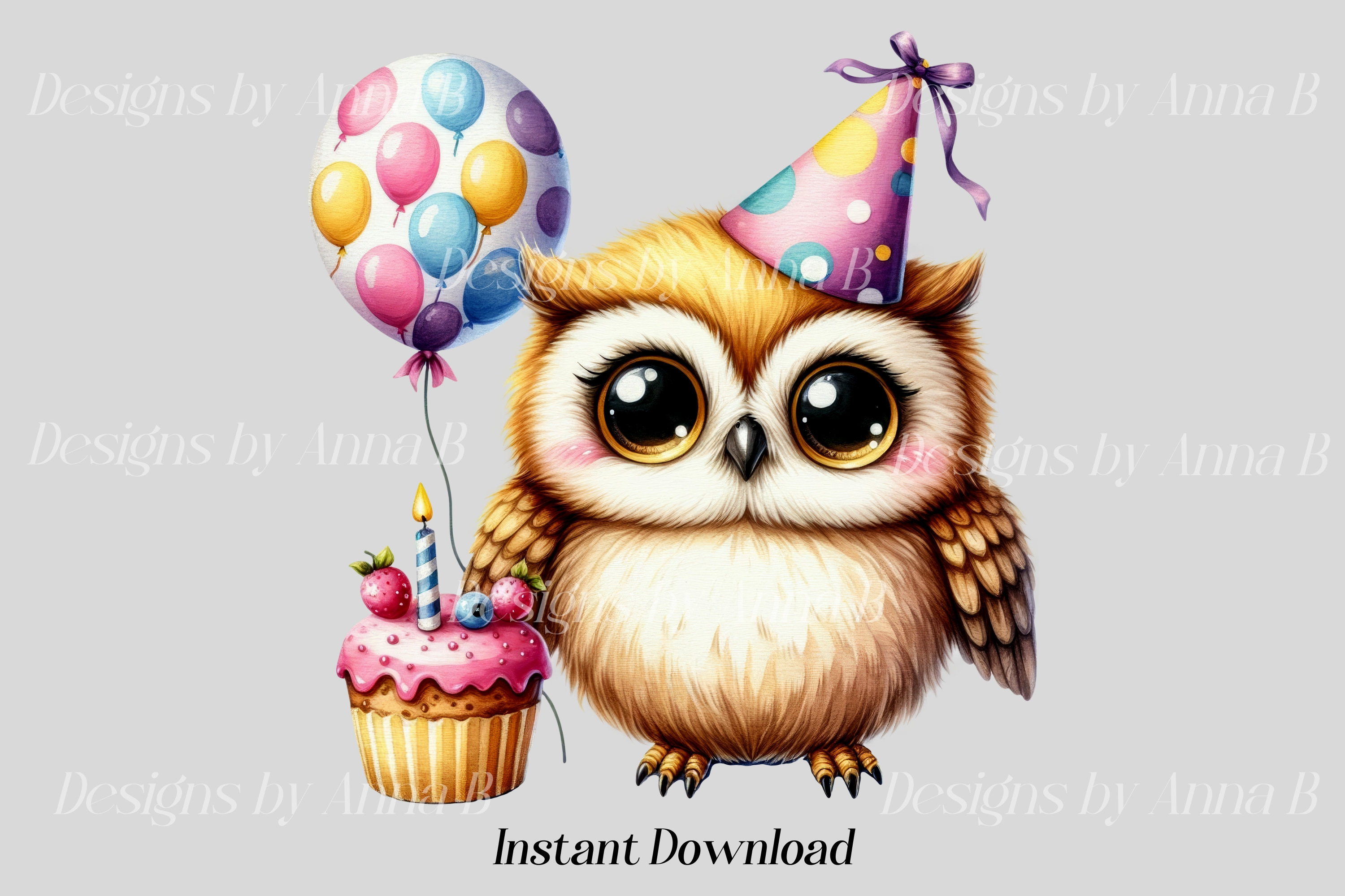 Watercolor Birthday Owl Clipart, Party Graphics (13 PNG Files) - Etsy