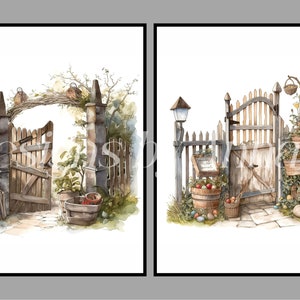 Watercolor Rustic Gates Clipart, 10 High Quality JPEG and PNG Files ...