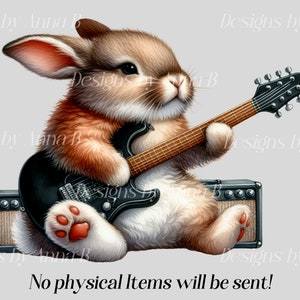Watercolor Rockstar Bunny Clipart, 13 PNG Files, Cute Bunny, Rocker ...