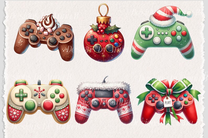 Watercolor Christmas Game Controller Clipart: Festive Gamer PNG ...