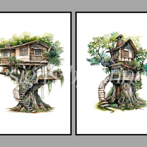 Watercolor Tree House Clipart, 10 High Quality JPEG and PNG Files ...