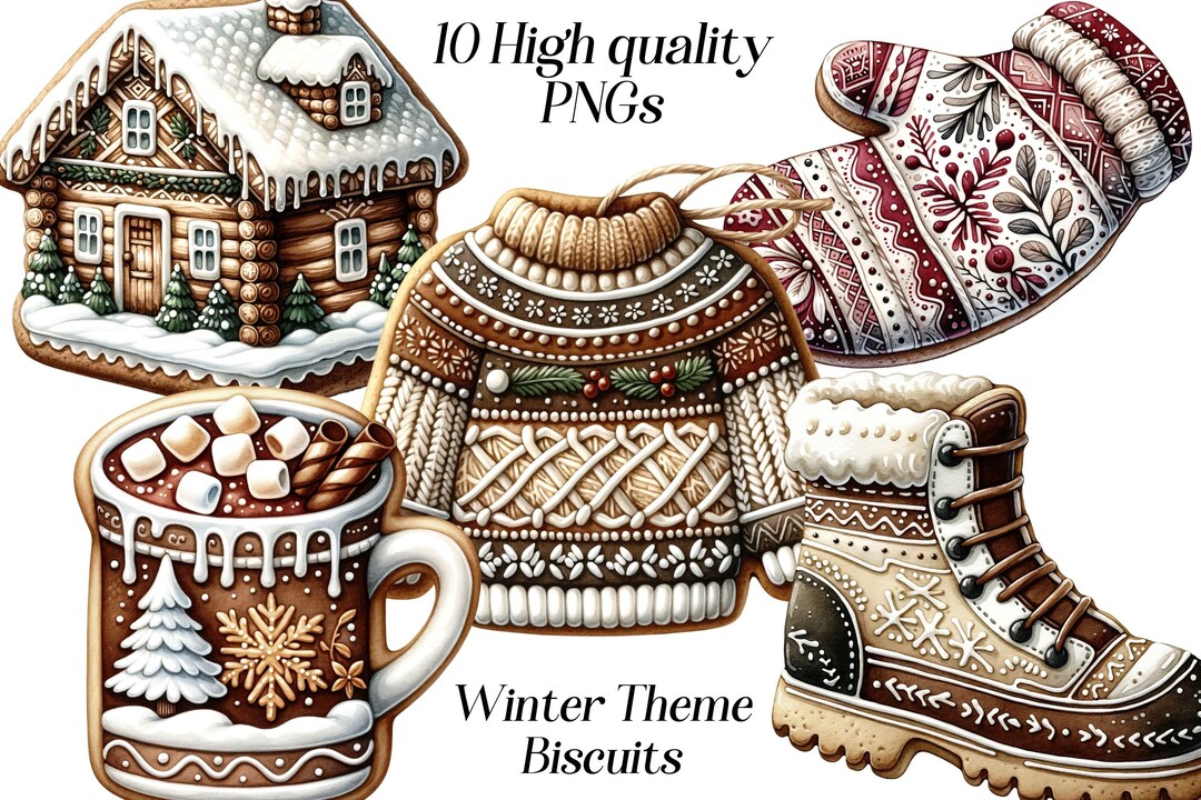 Watercolor Winter Biscuits Clipart, 10 High Quality PNG Files, Winter ...