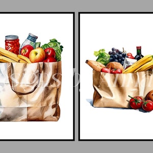 Watercolor Grocery Bag Clipart, 10 High Quality JPEG and PNG Files ...