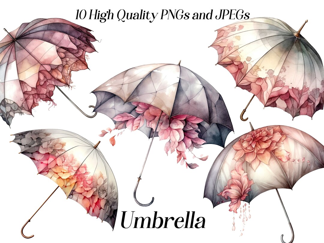 Watercolor Umbrella Clipart, 10 High Quality JPEG and PNG Files, Rain ...