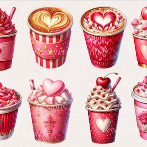 Valentine Coffee Clipart, Watercolor Frappuccino Clip Art, Png, Pink ...
