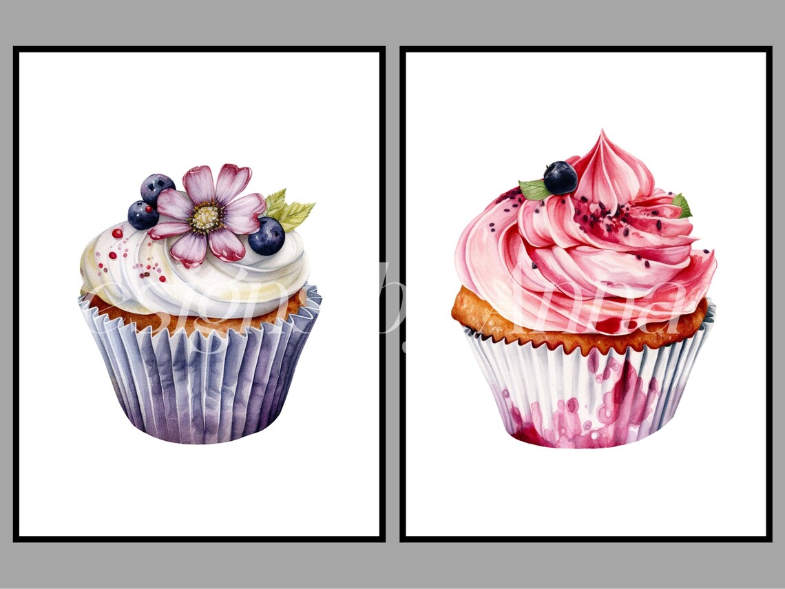 Watercolor Cupcake Clipart 10 High Quality JPEG and PNG - Etsy