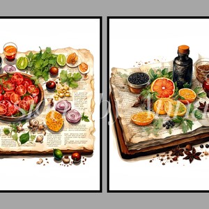 Watercolor Recipe Book Clipart: Kitchen Food Art (JPEG, PNG) - Etsy
