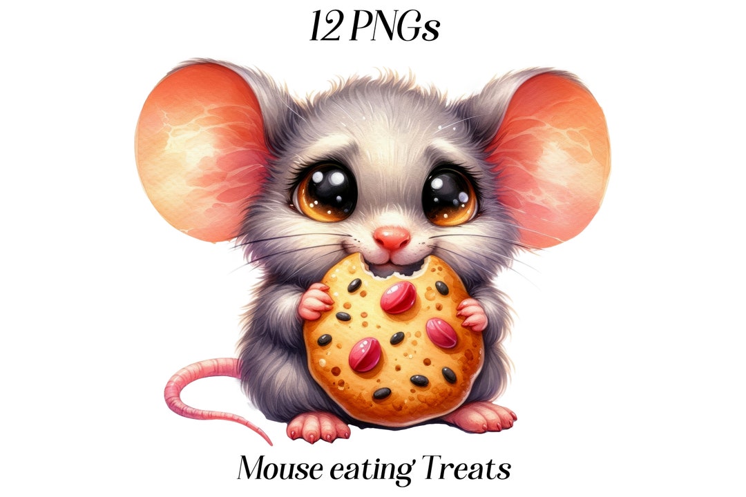 Watercolor Mouse Eating Treats Clipart, 12 PNG Files, Cute Mouse, Baby ...