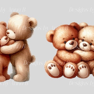 Watercolor Hugging Teddy Bears Clipart: Friendship PNG Images (digital ...