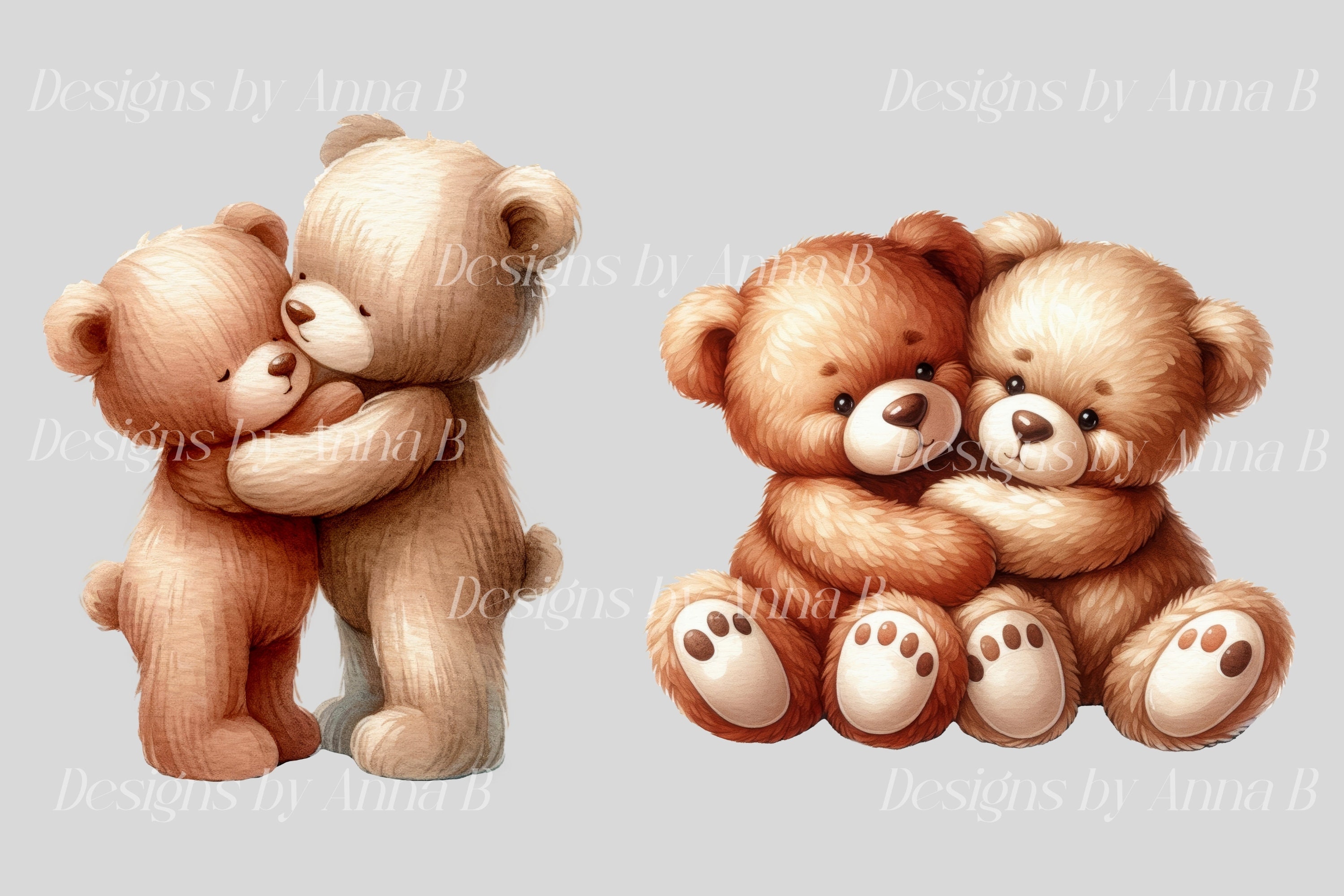 Watercolor Hugging Teddy Bears Clipart: Friendship PNG Images (digital ...