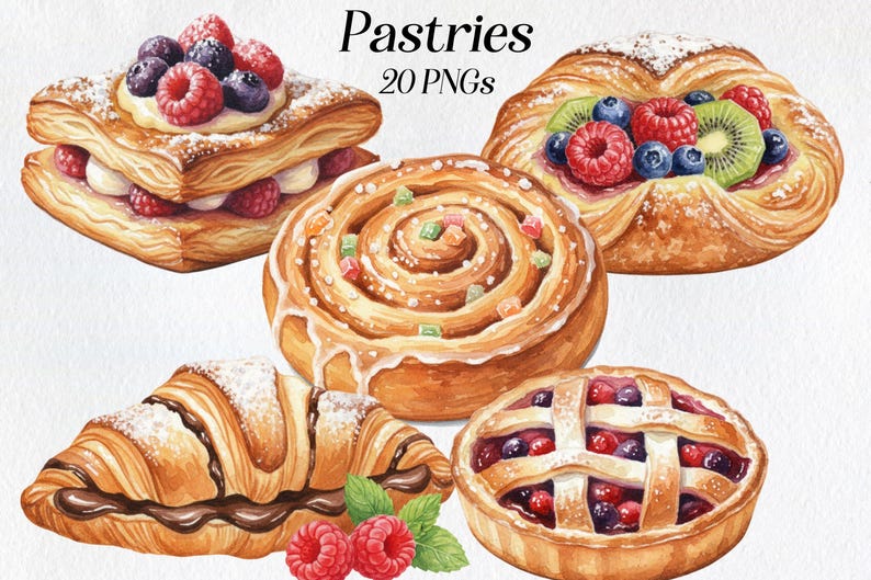 Pastry Clipart Set: Bakery Graphics, Croissant, Danish (digital ...