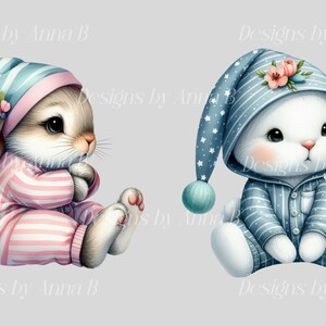 Watercolor Bunny in Pijamas Clipart, 11 High Quality PNG Files, Cute ...
