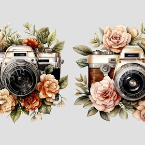 Watercolor Floral Vintage Camera Clipart, 10 High Quality PNG Files ...