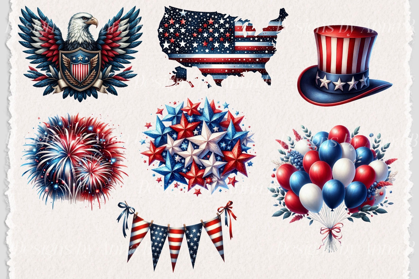 Patriotic USA Clipart: American Flag Watercolor Images (digital ...