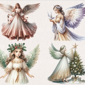 Watercolor Christmas Angel Clipart: Holiday PNG Images (digital ...