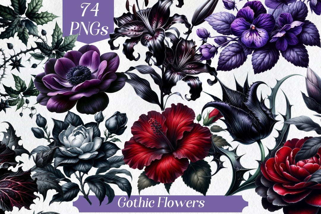 Gothic Flowers Clipart: Watercolor Bouquet PNG Images (digital Download ...