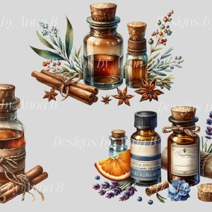 Watercolor Essential Oils Clipart: Botanical Aromatherapy PNG (digital ...