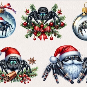 Christmas Jumping Spider Clipart: Watercolor Holiday PNG Graphics ...