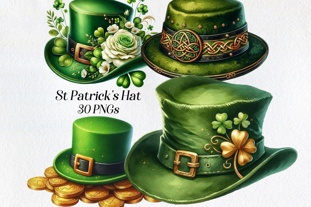 Watercolor Leprechaun Hat Clipart: St. Patrick's Day Graphics (digital ...