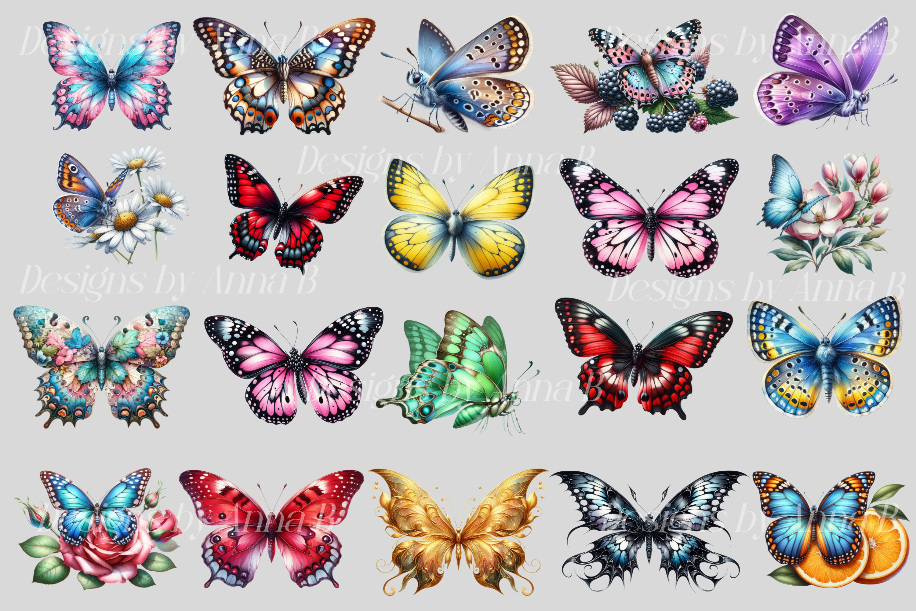 Watercolor Butterfly Clipart Bundle: 212 PNG Files (digital Download ...