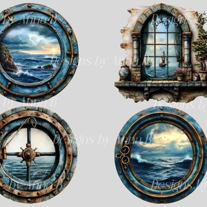 Sea Window Clipart: Nautical Ocean View PNG Graphics (digital Download ...
