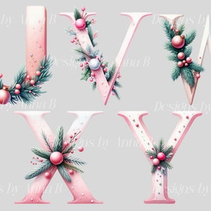 Watercolor Christmas Alphabet Clipart, 32high Quality PNG Files, Pink ...