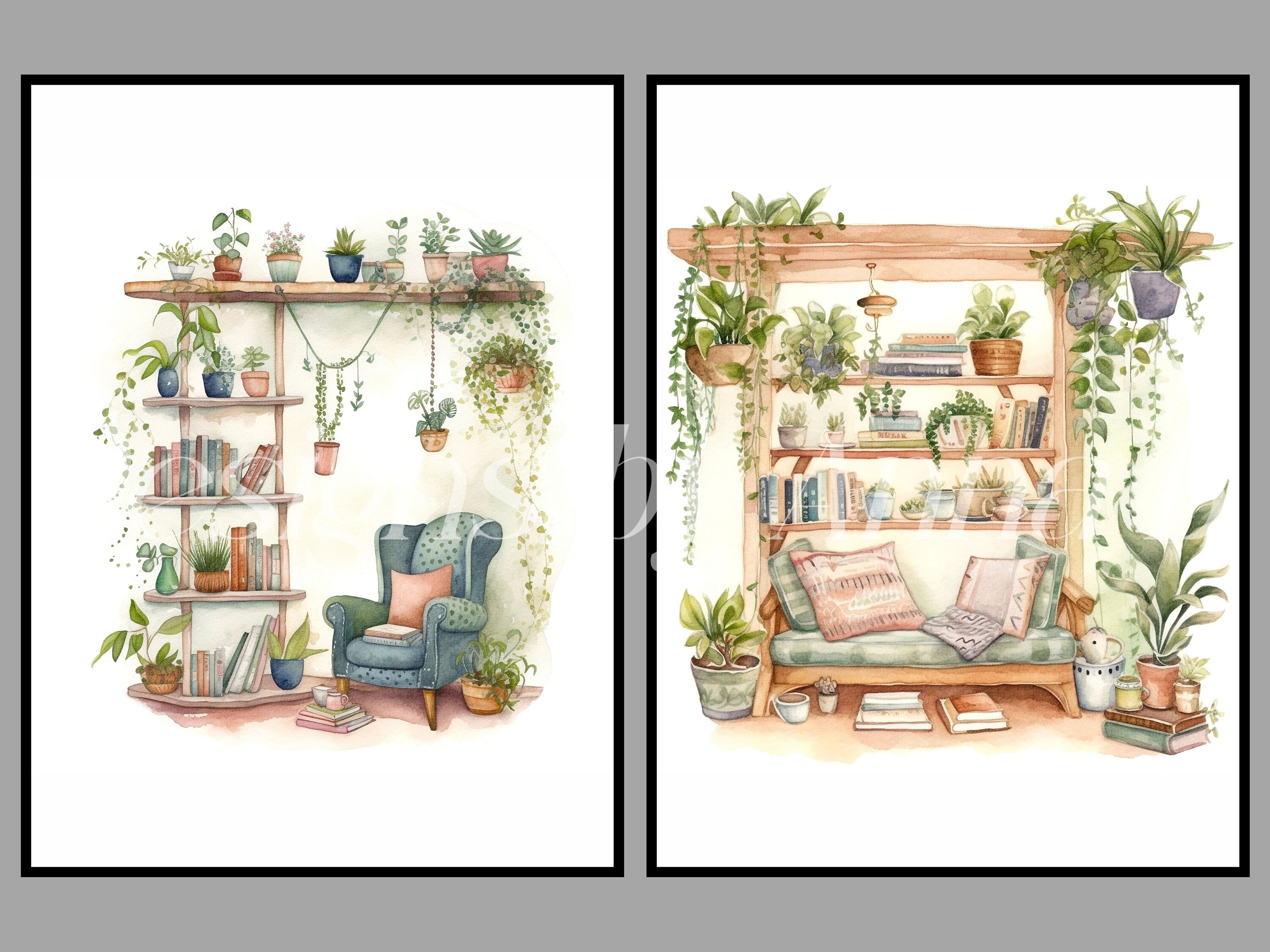 Watercolor Cozy Reading Corner Clipart 10 High Quality JPEG - Etsy