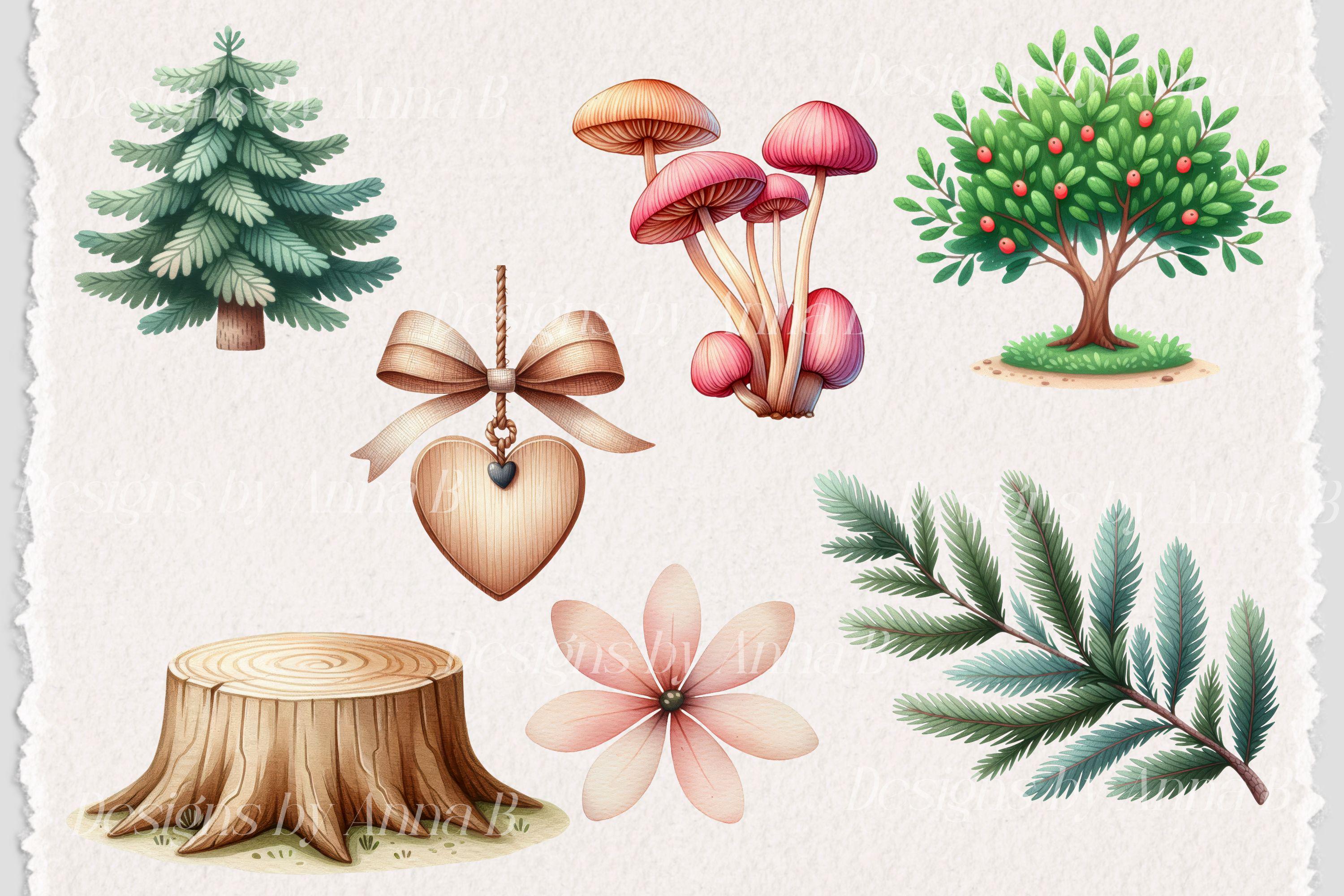 Forest Friends Clipart Set - Cute Woodland Animals and Nature Scenery ...