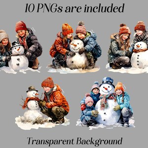 Watercolor Kids Building Snowman Clipart, 10 High Quality JPEG and PNG ...