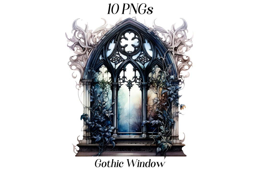 Watercolor Gothic Window Clipart, 10 High Quality JPEG and PNG Files ...