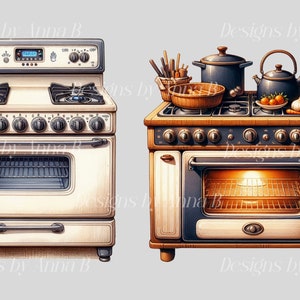 Watercolor Kitchen Stove Clipart, 12 PNG Files, Cooking Images, Kitchen ...