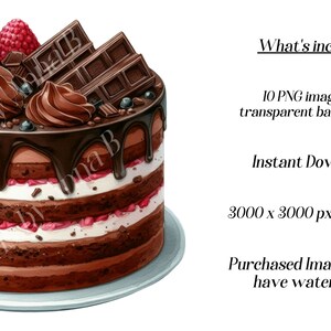 Watercolor Chocolate Cake Clipart, 10 PNG Files, Chocolate Dessert ...