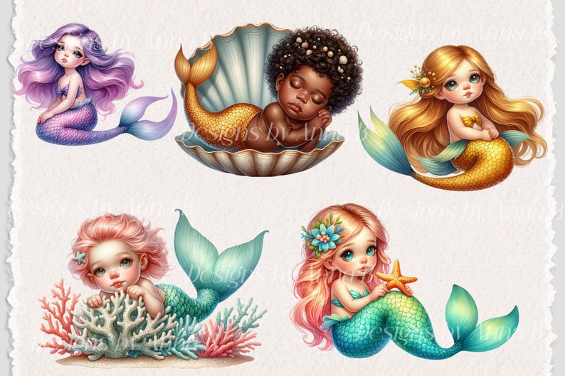 Watercolor Baby Mermaid Clipart, Nursery Art PNG (digital Download) - Etsy