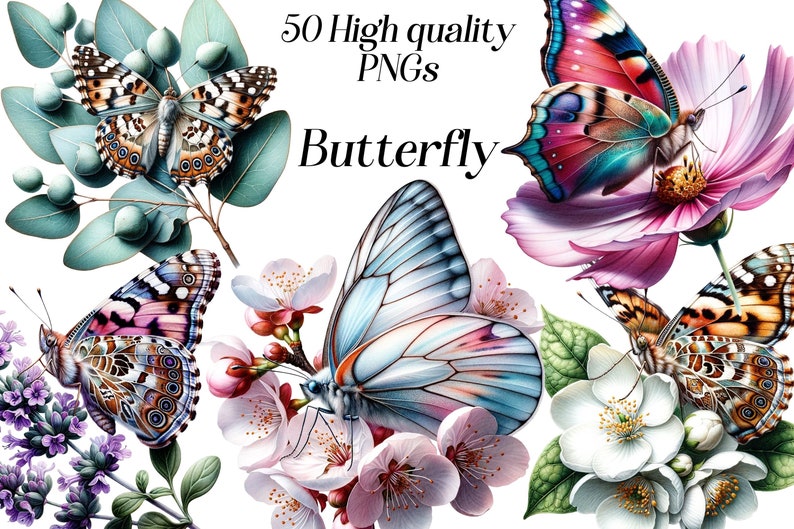 Watercolor Butterfly Clipart: 50 PNG Files (digital Download) - Etsy