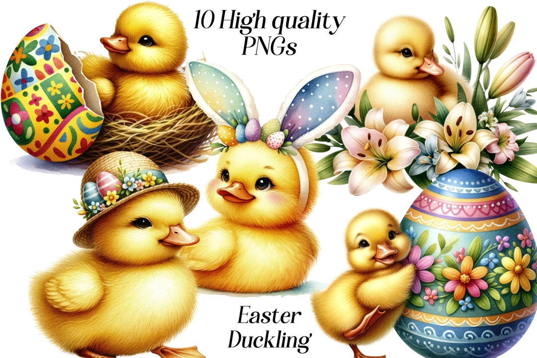 Watercolor Easter Duckling Clipart, 10 High Quality PNG Files, Easter ...