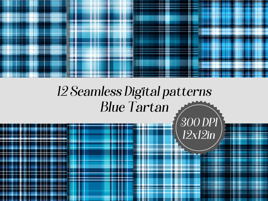 Blue Tartan Seamless Digital Paper, 12 High Quality JPEG Files, Tartan ...